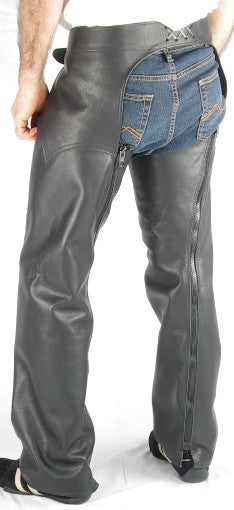 Black leather mens chaps. – Gypsy Leather & Suede