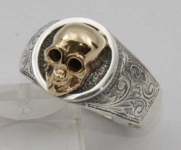 Sterling silver cygnet ring with 9 ct gold skull. Mens ring # – Gypsy ...